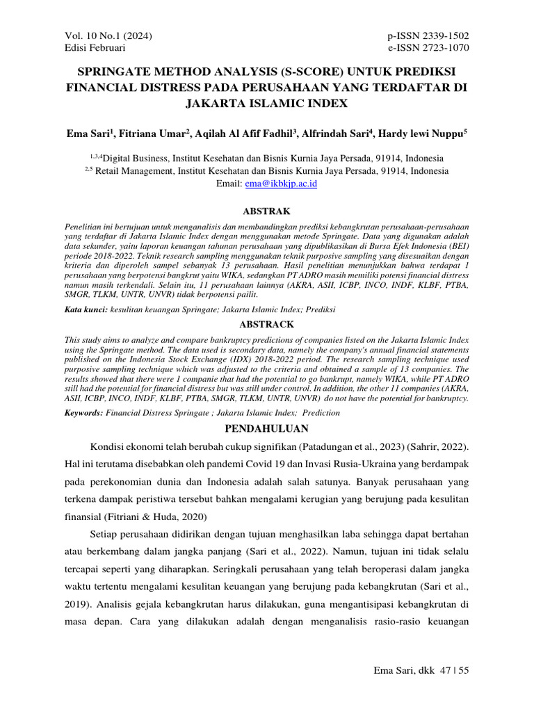 Springate Method Analysis (S-Score) | PDF