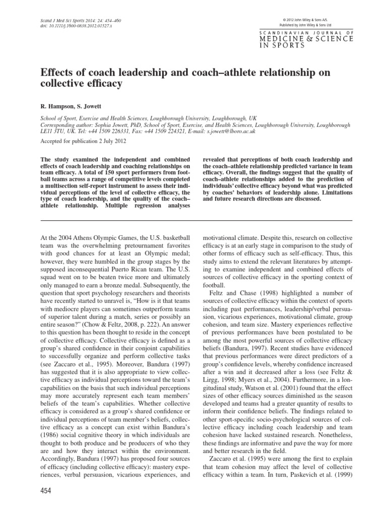 Coach Leadership and Team Efficacy Study | PDF | Leadership ...