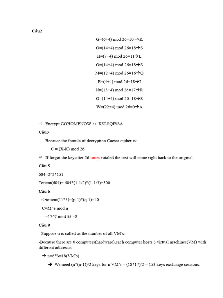 Caesar Cipher and VM Key Exchange | PDF