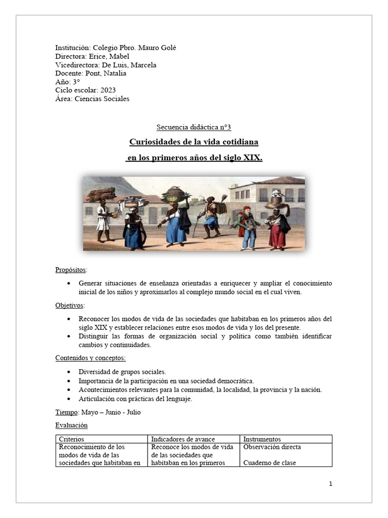 Secuencia didáctica N°3 Vida cotidiana SXIX - época colonial | Descargar gratis PDF | Esclavitud