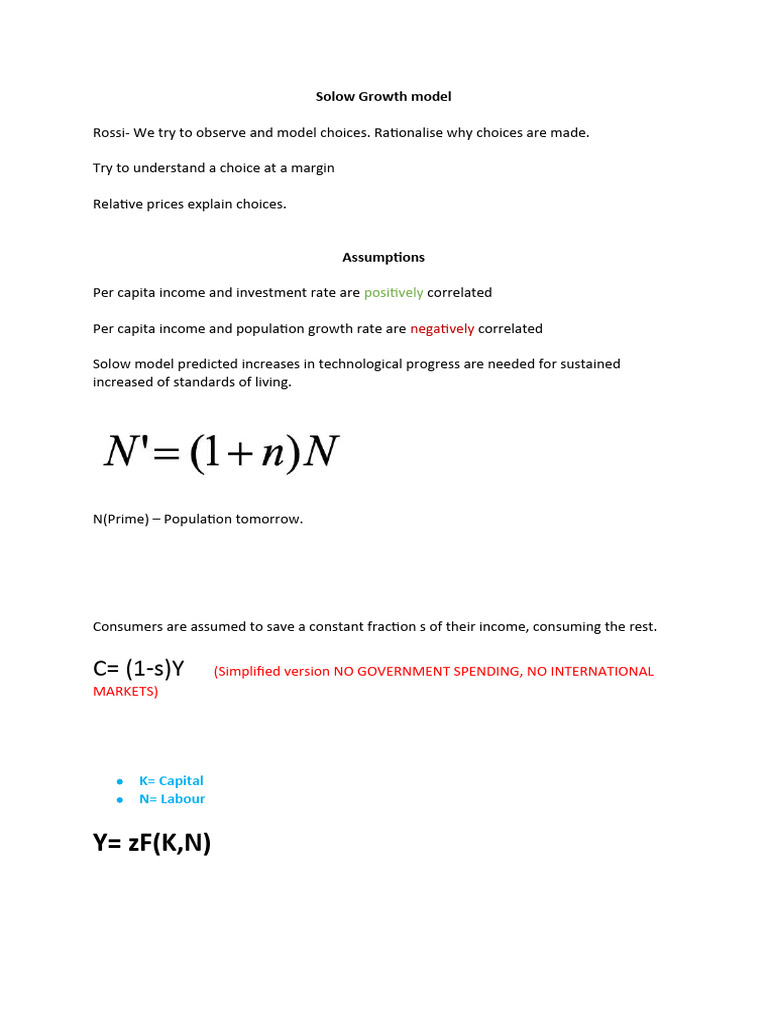 Solow Growth Model Explained | PDF | Finance & Money Management ...