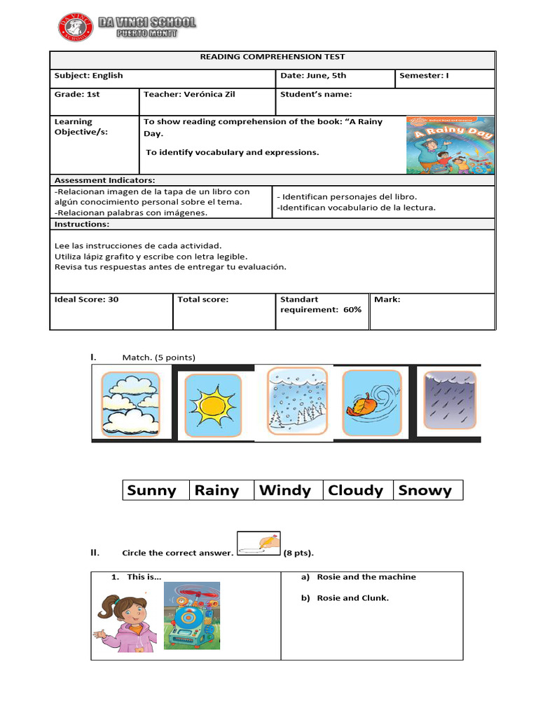 Reading Comprehension A Rainy Day - 1st Grade | PDF | Cognitive Science ...
