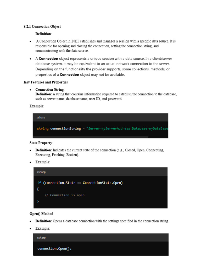 Connection Object REPORT | PDF | Databases | Method (Computer Programming)