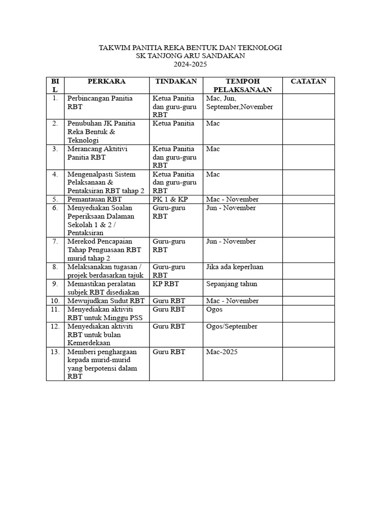 Takwim RBT 2024-2025 | PDF