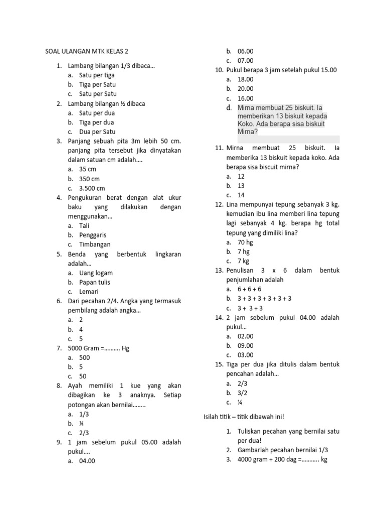 Soal Uas Keas 2 MTK | PDF