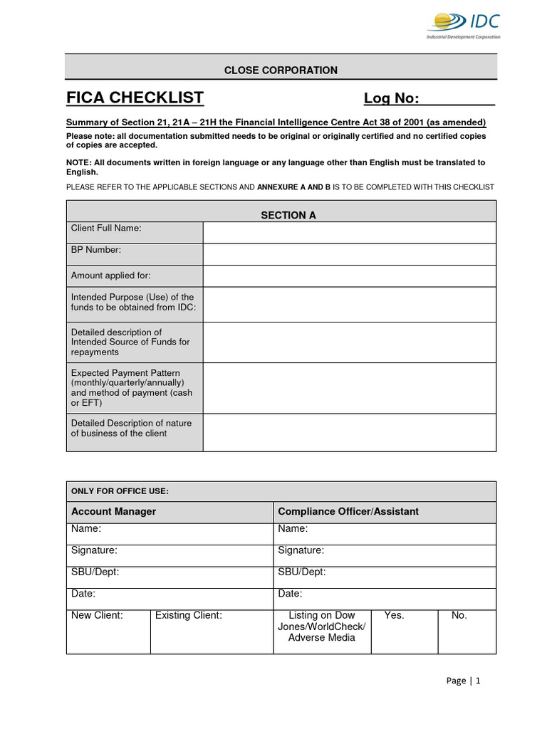 Fica - Close Corporation | Download Free PDF | Identity Document | Audit