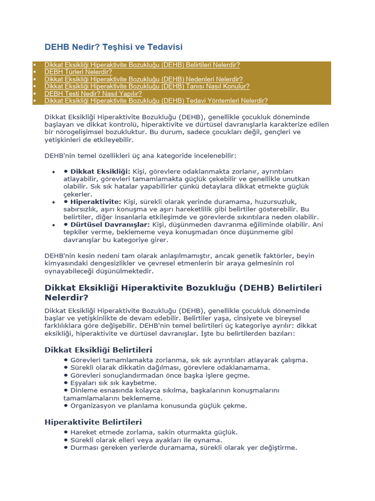 DEHB Nedir | PDF