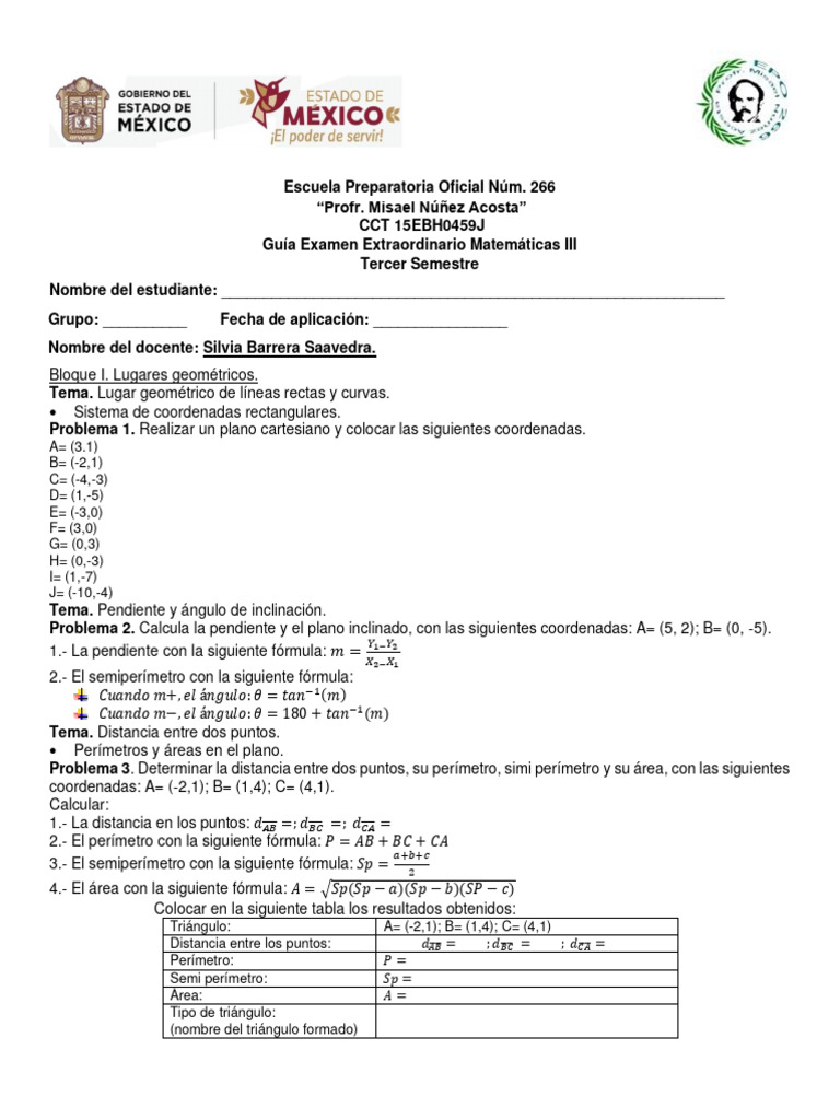 Examen Mate III EPO 266 Extraordinario | PDF | Triángulo | Pendiente