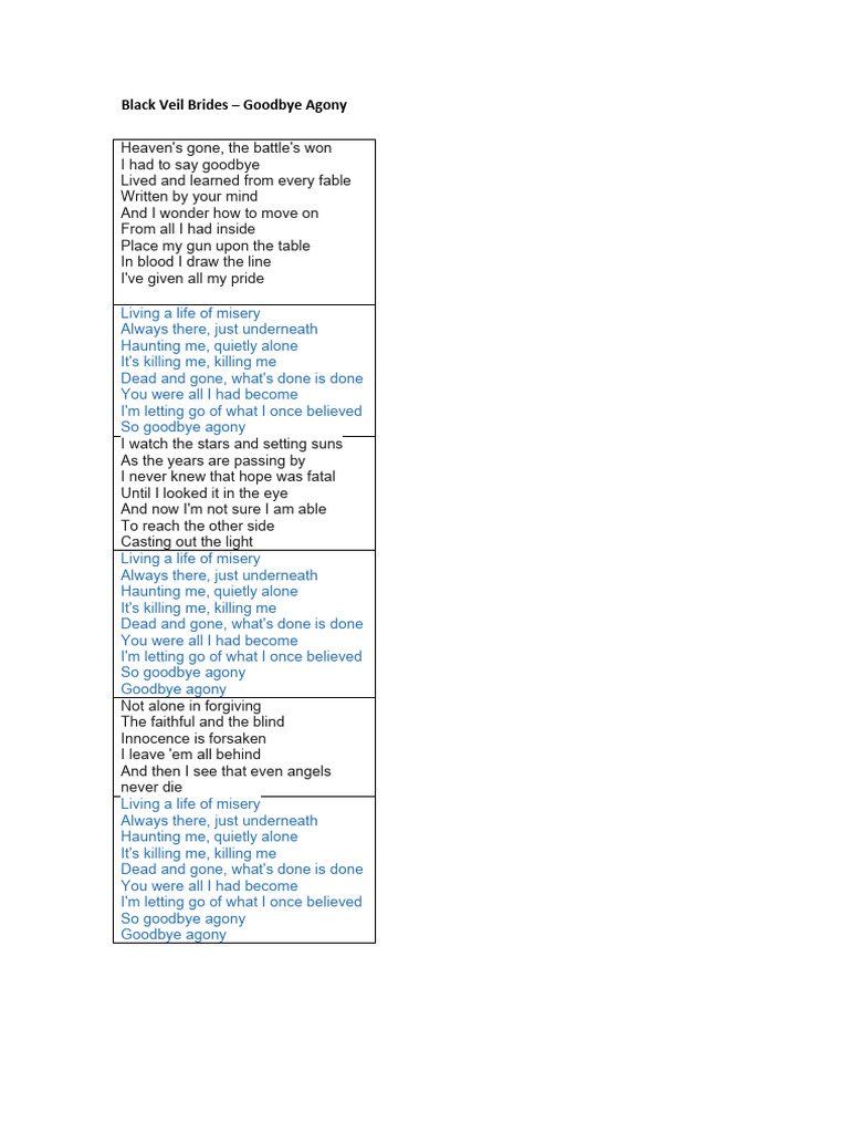 Goodbye Agony Lyrics | PDF | Poetry