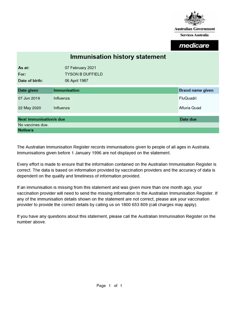 Immunisation History Statement 2 | PDF