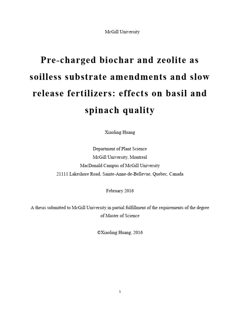 Precharged Biochar and Zeolite As Soilless Substrate Amendments and Slow Release Fertilizers ...