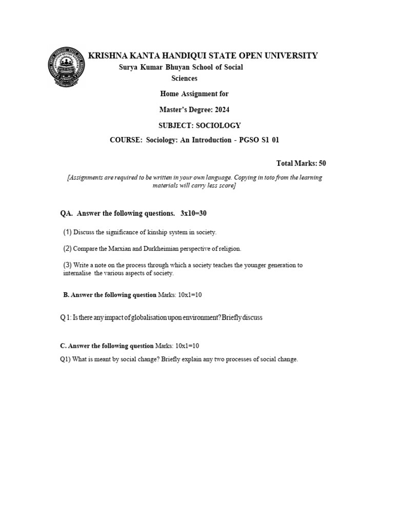 PG 1st SEM Assignment | PDF | Sociology | Social Sciences