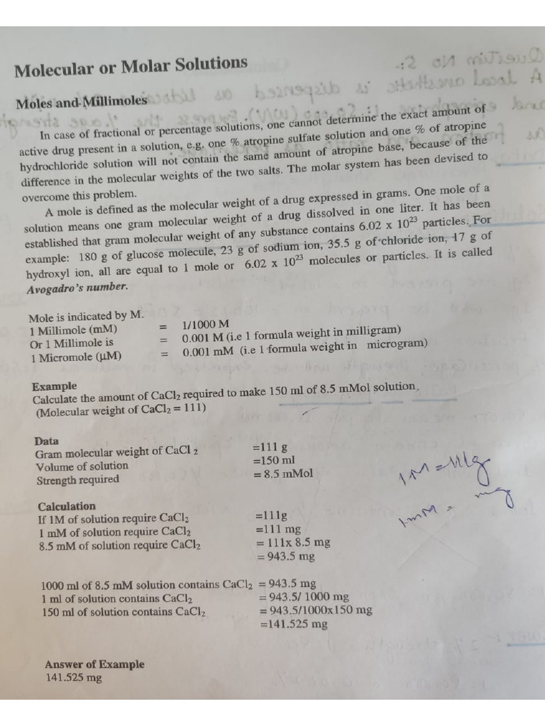 Molar Solutions | PDF