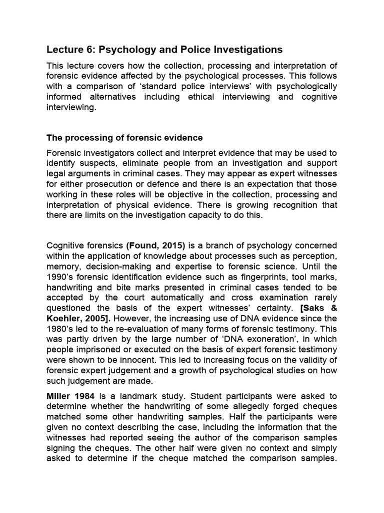 LECTURE 6 - Psychology and Police Investigation | PDF | Offender ...
