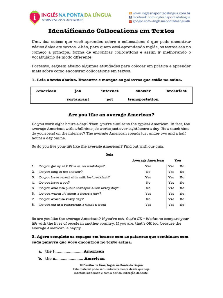 Collocations - 02 Atividade | PDF | Linguística