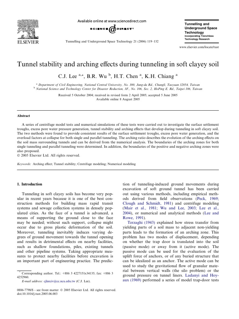 Tunnel stability and arching effects during tunneling in soft clayey soil | Download Free PDF ...