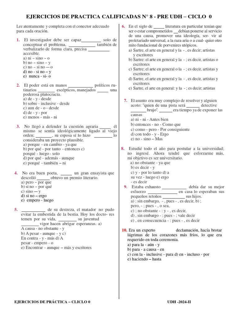 Ejercicios de Practica Calificada N°8 Conectores | PDF | Conocimiento