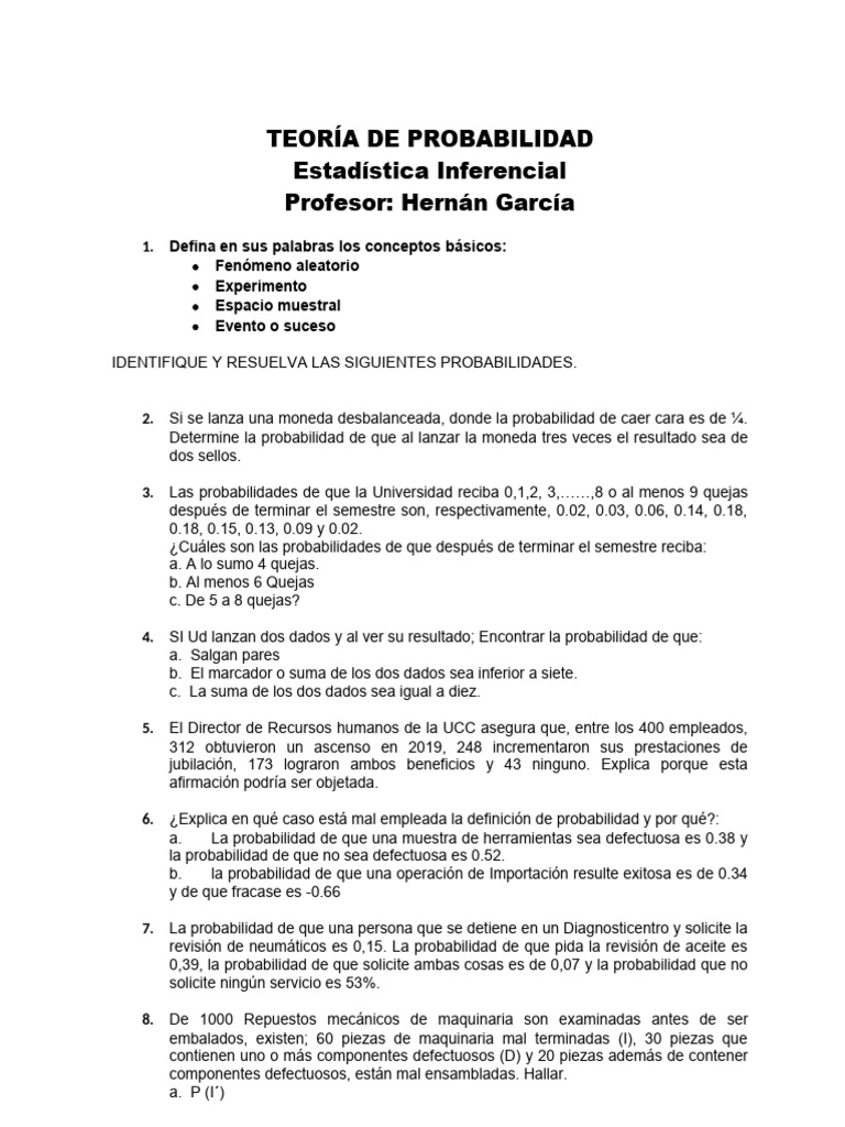 Ejercicios de Probabilidad y Estadística | PDF | Probabilidad | Probabilidades y estadísticas