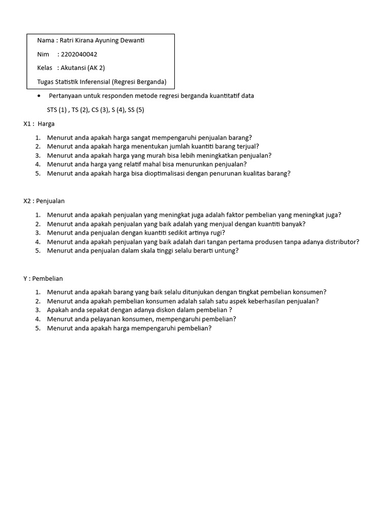 Ratri Kirana Ayuning Dewanti Regresi Berganda | PDF