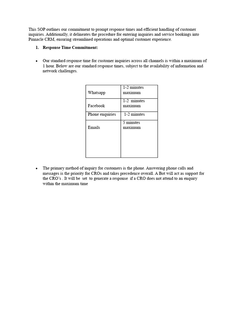 Customer Experience SOP Draft | Download Free PDF | Customer Relationship Management | Business