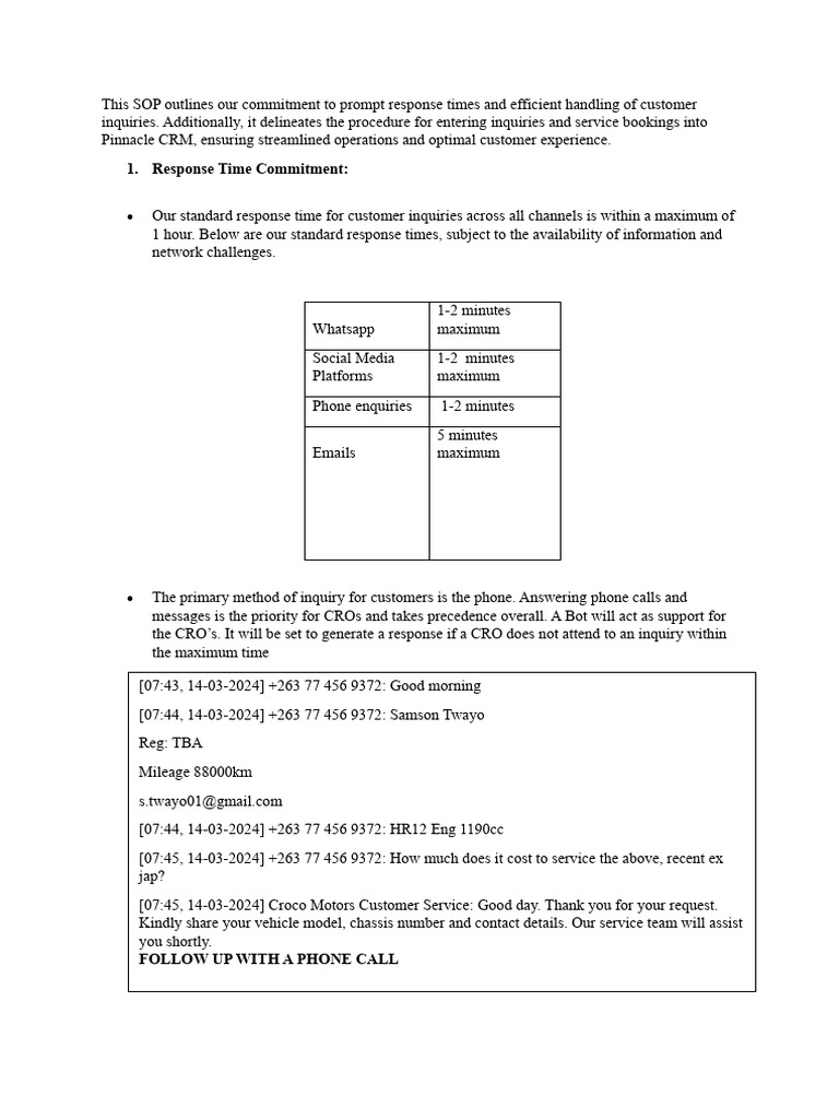 Customer Experience SOP | PDF | Customer Relationship Management ...