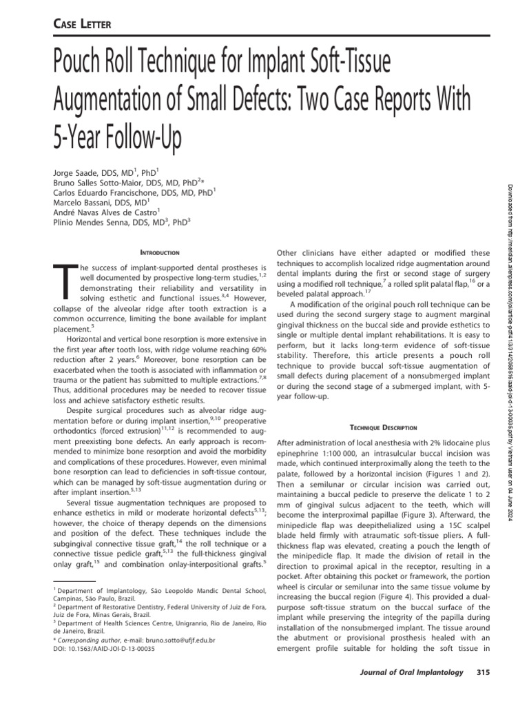 2015 - Pouch Roll Technique For Implant Soft-Tissue Augmentation of ...