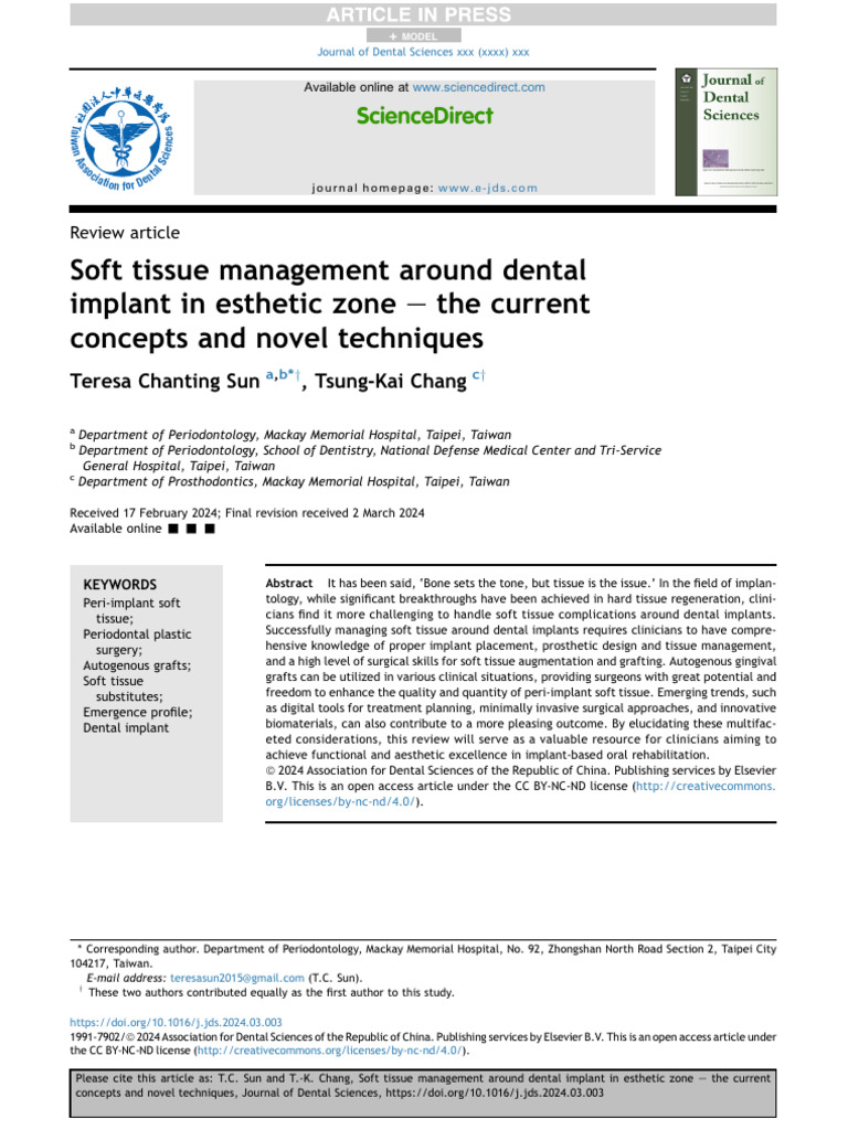 2024 - Soft Tissue Management Around Dental Implant in Esthetic Zone ...