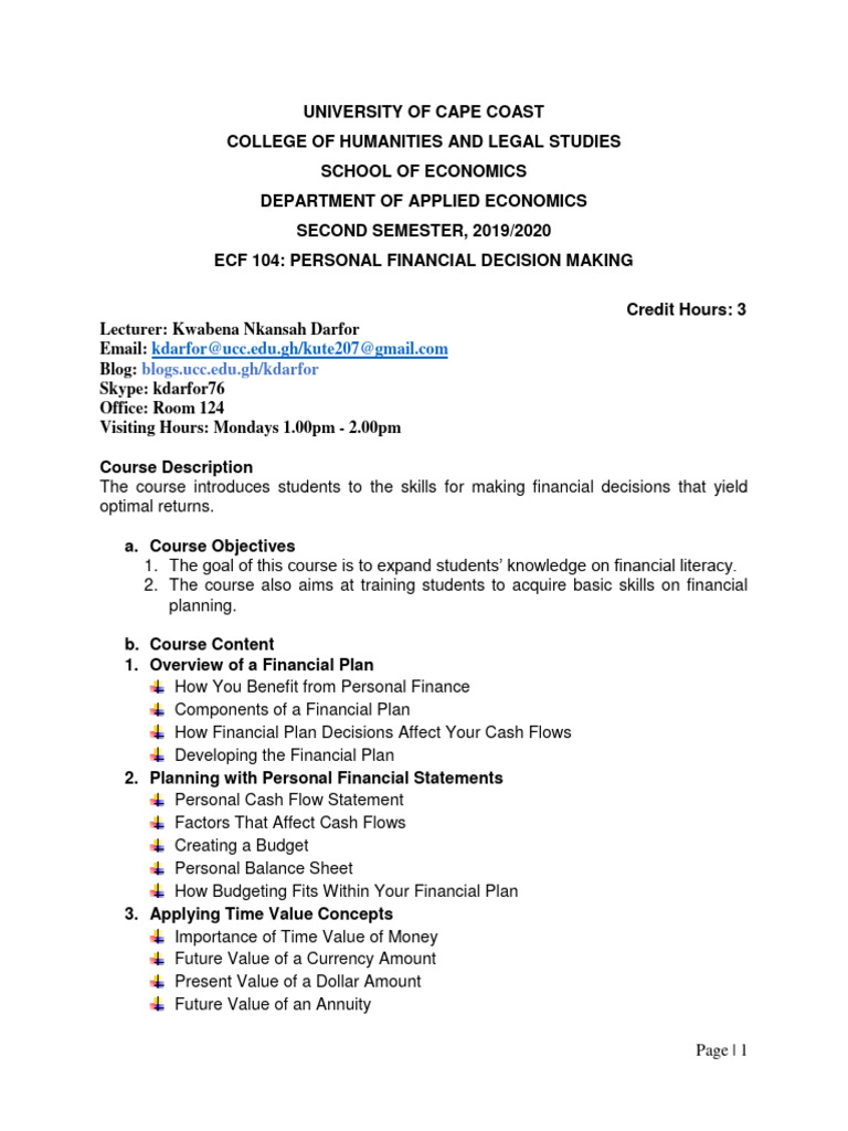 Personal Financial Decision Making Course | PDF | Investing | Finance ...