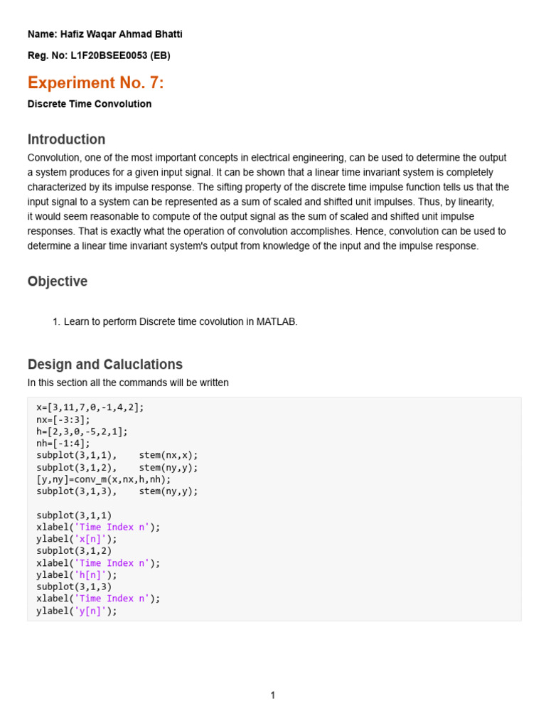 Experiment 7 | PDF | Convolution | Applied Mathematics