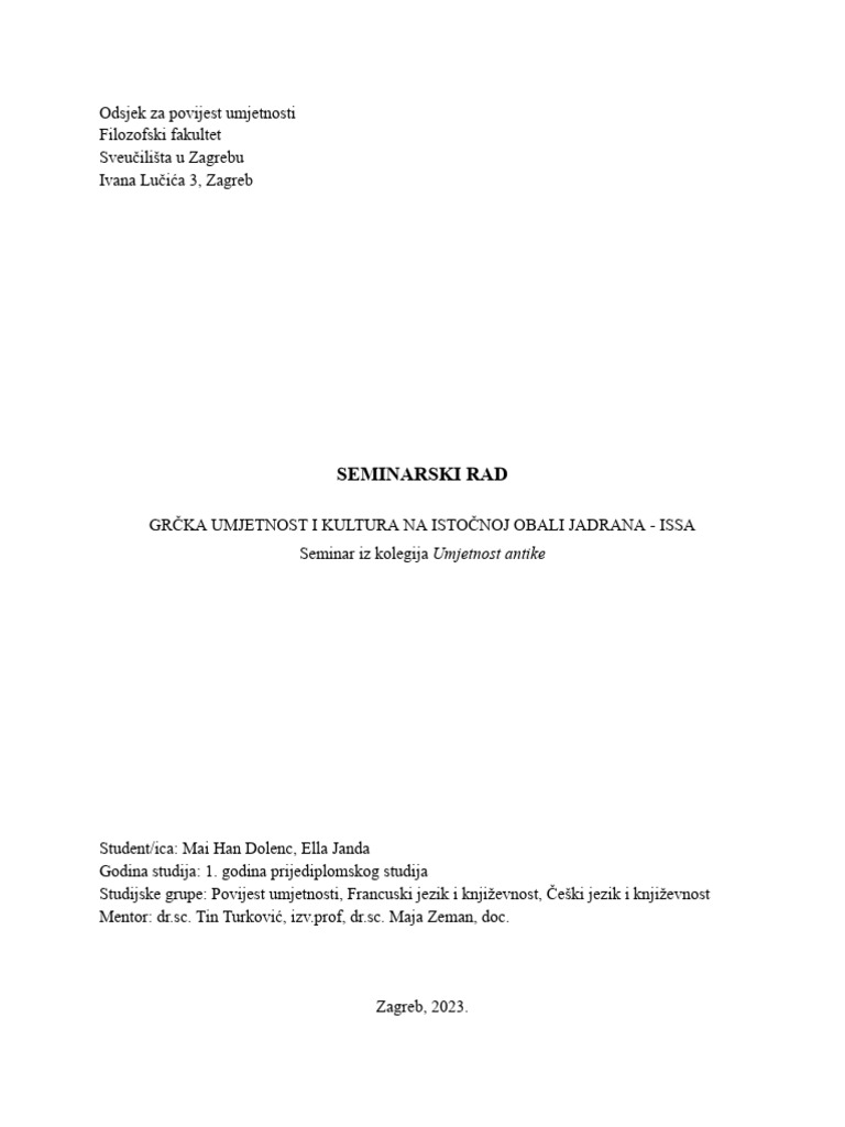 Grčka Umjetnost I Kultura Na Istočnoj Obali Jadrana - Issa | PDF