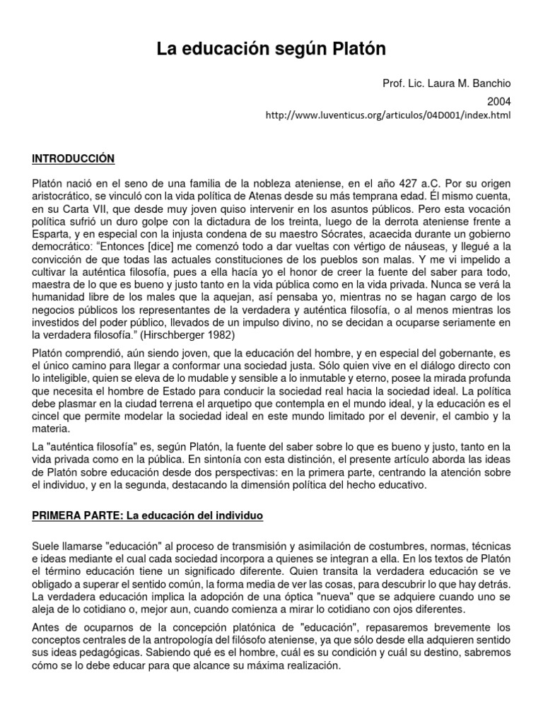 Educación y Filosofía según Platón | PDF | Platón