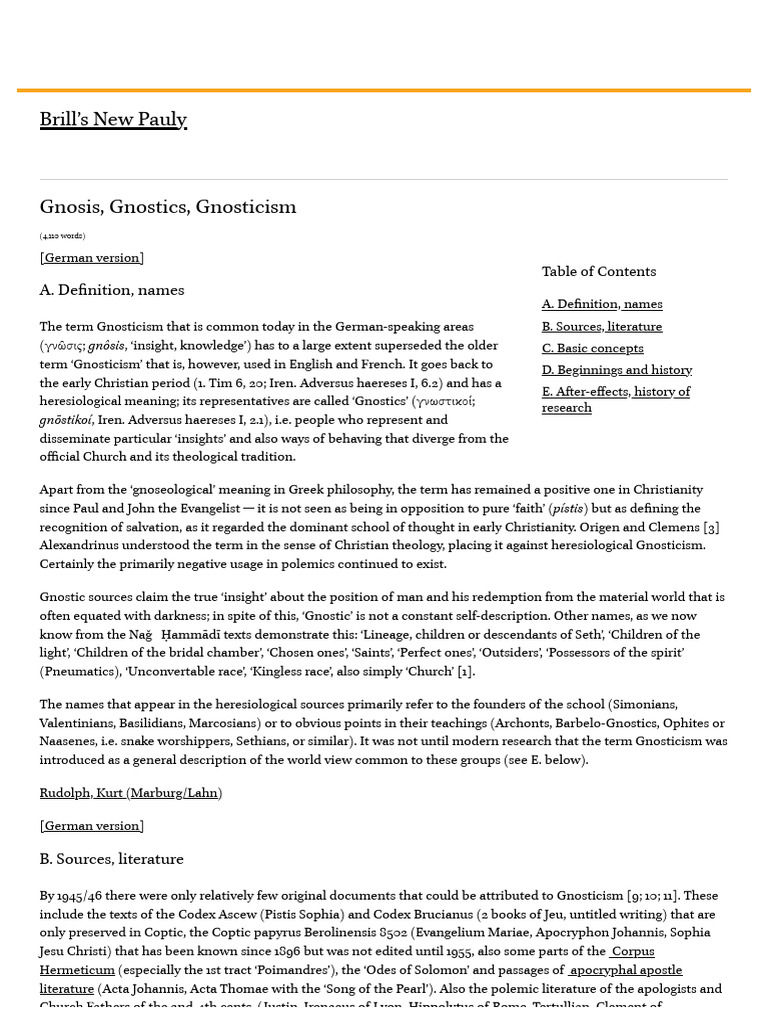 Gnosis, Gnostics, Gnosticism - Brill | PDF | Gnosticism | Gnosis