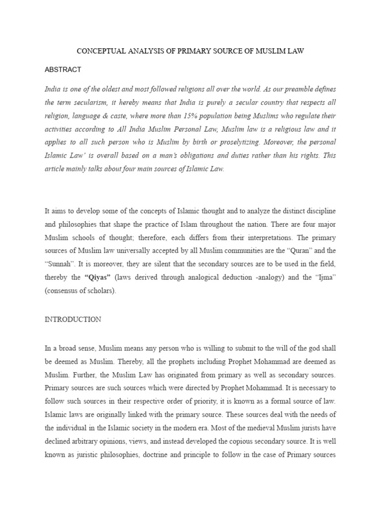 Conceptual Analysis of Primary Source of Muslim Law | PDF | Sharia | Quran