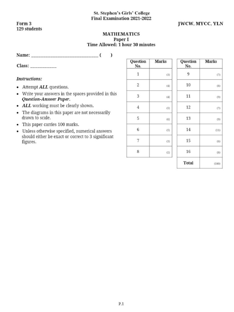 SSG f.3 Final With Ans 2 | PDF