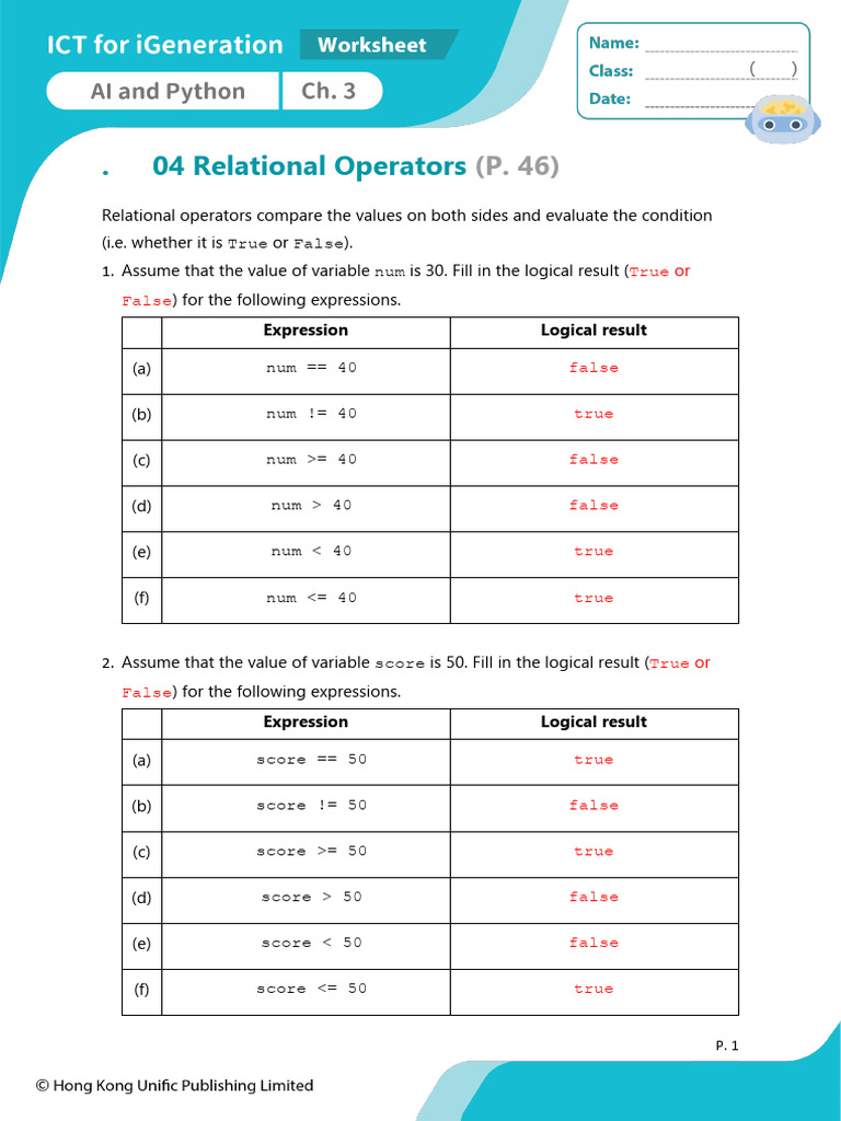 04 Relational Operators: True or False | PDF | Computer Programming ...