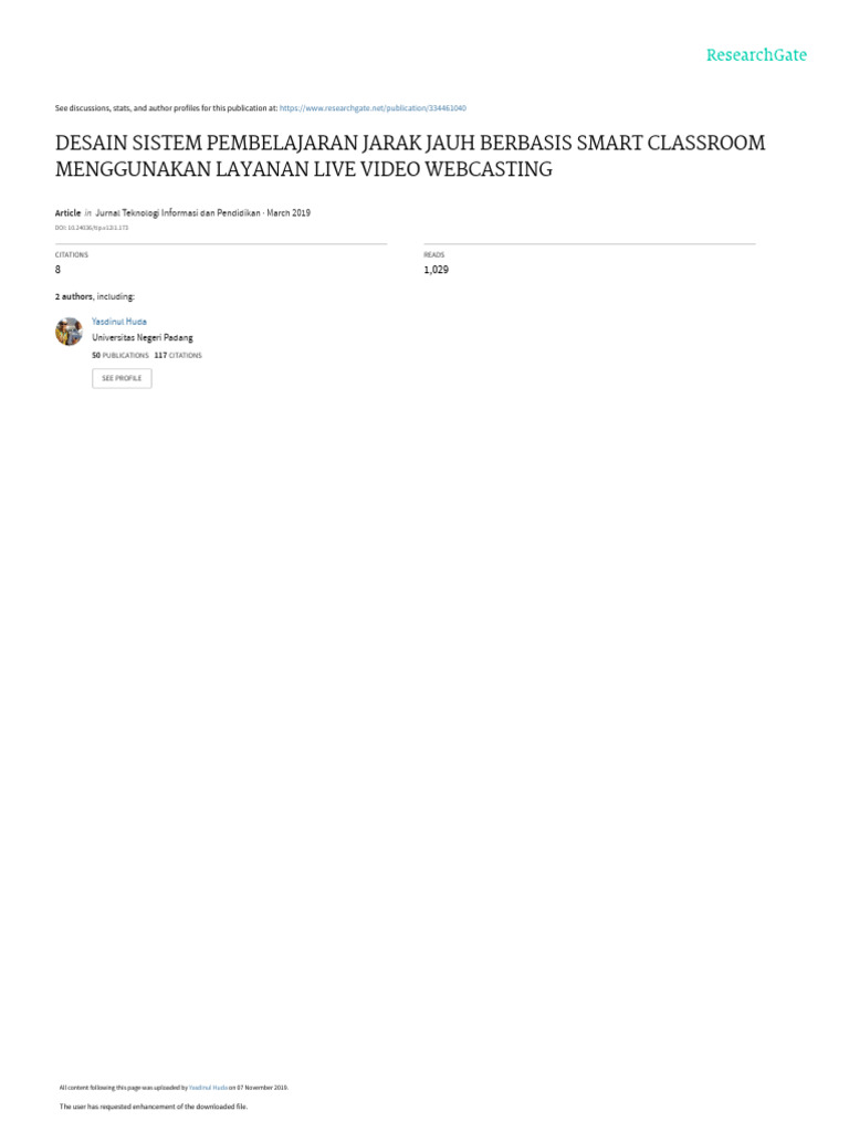 Desain Sistem Pembelajaran Jarak Jauh Berbasis Smart Classroom Menggunakan Layanan Live Video ...
