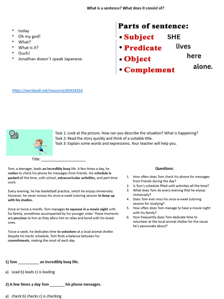 Lesson 4 Sentence and Its Parts, Reading Busy Schedule Picture ...