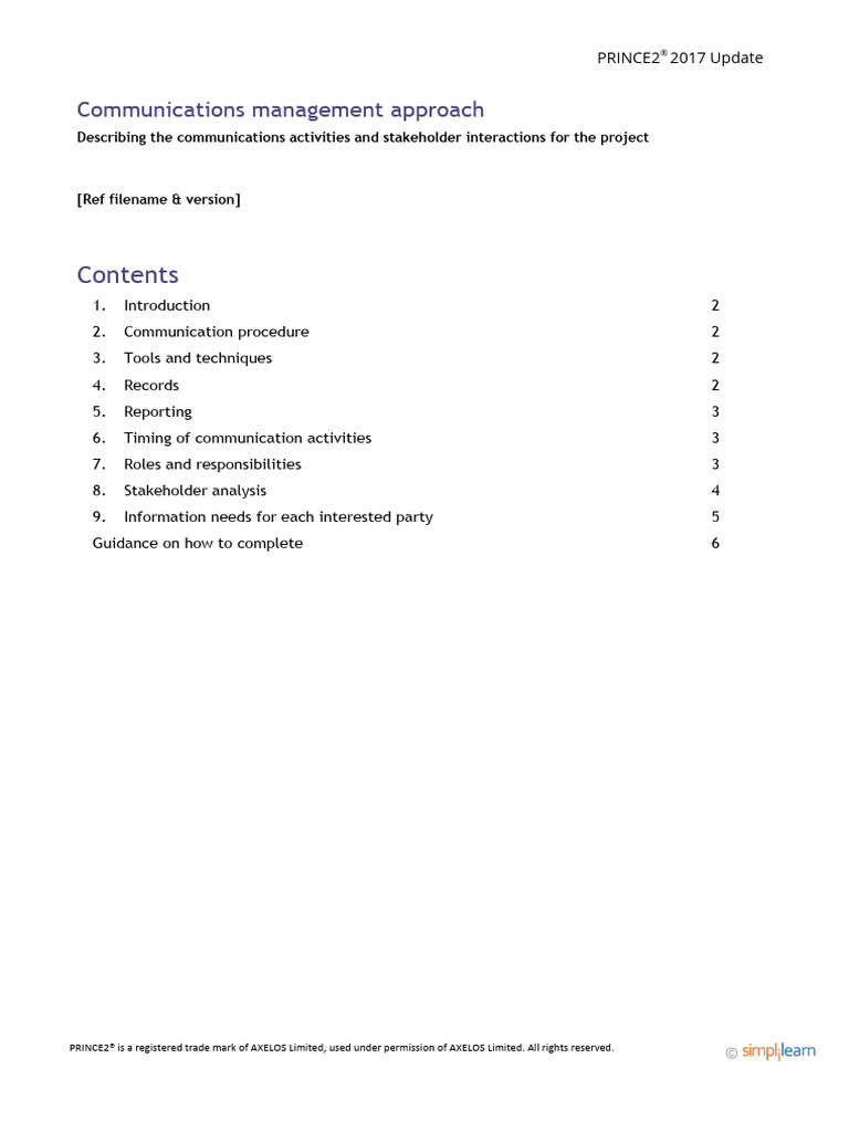 Communications Management Approach - PRINCE2 2017 | PDF | Communication ...