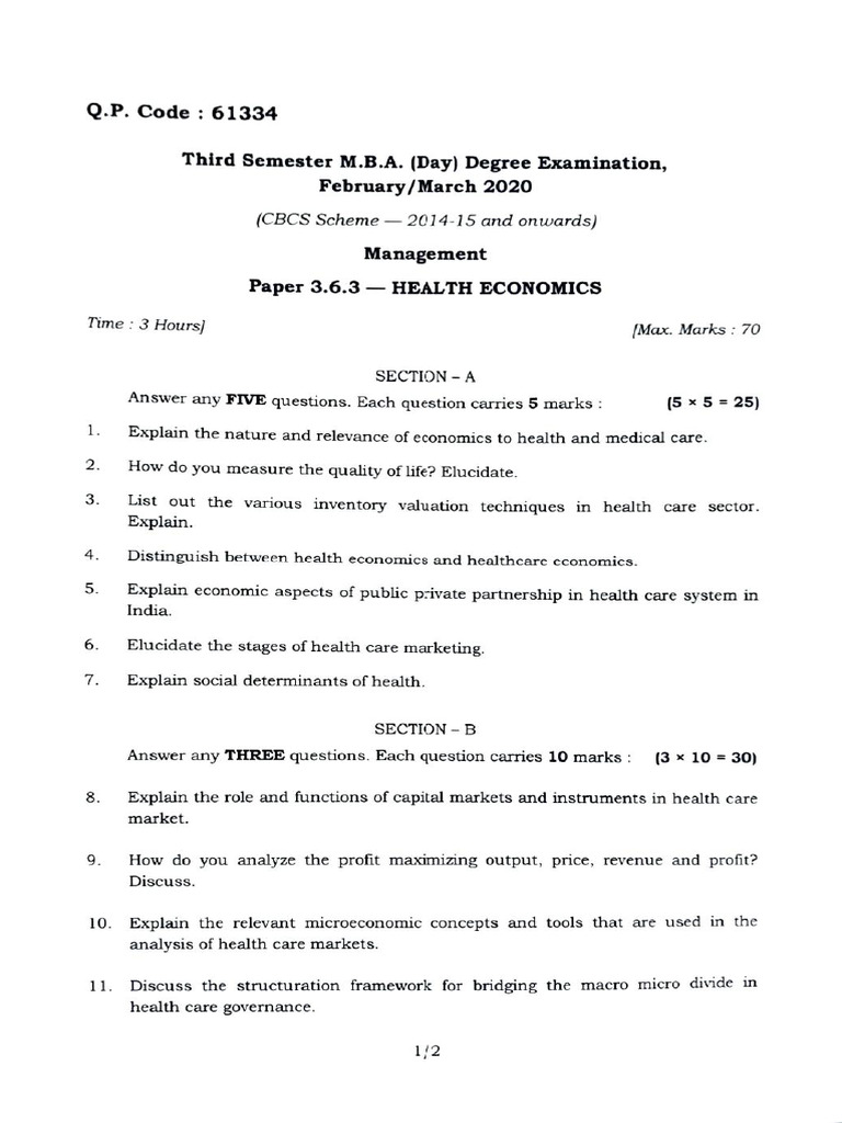 CBCS 3.6.3 Health Economics 2020 | PDF | Economics | Malnutrition