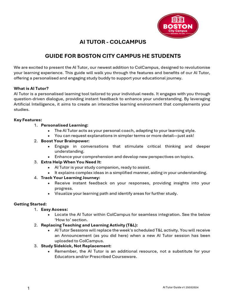 AI Tutor Guide for Boston Students | PDF | Artificial Intelligence ...