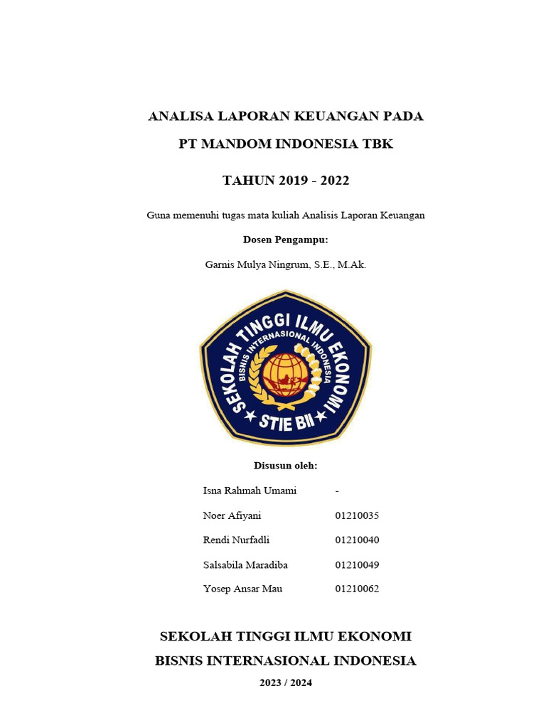 Bu Garnis Paper Alk PT Mandom Indonesia TBK | PDF | Bisnis | Pengelolaan Keuangan & Uang