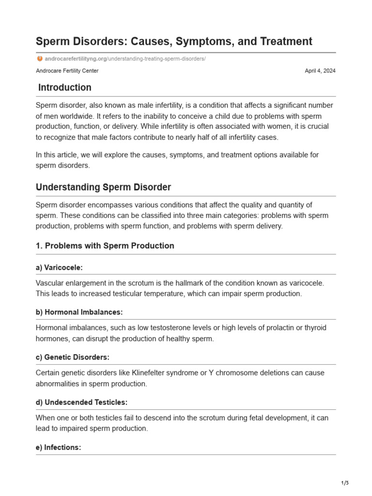 Sperm Disorders: Causes, Symptoms and Treatment | PDF | Infertility ...