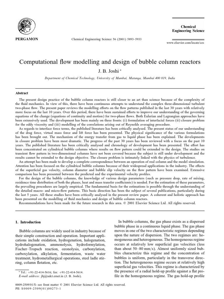 Bubble Column Reactor Modeling | PDF | Force | Gases