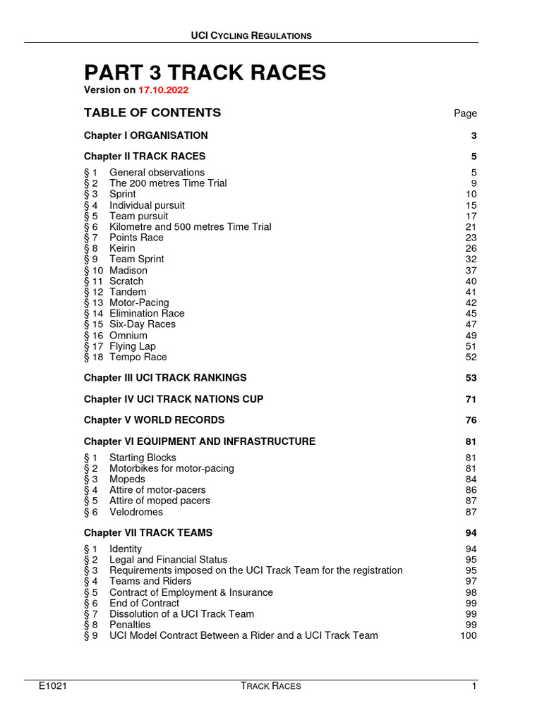 UCI Track Cycling Rules | PDF | Sports | Human Powered Transport