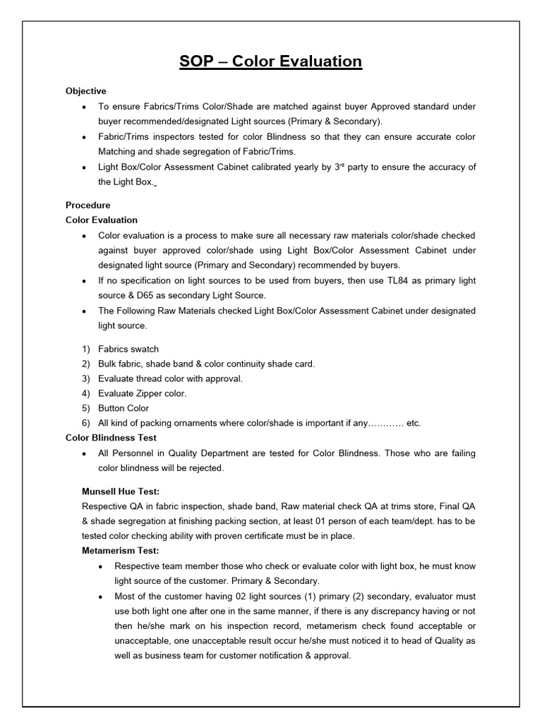 7.SOP Color Evaluation | PDF