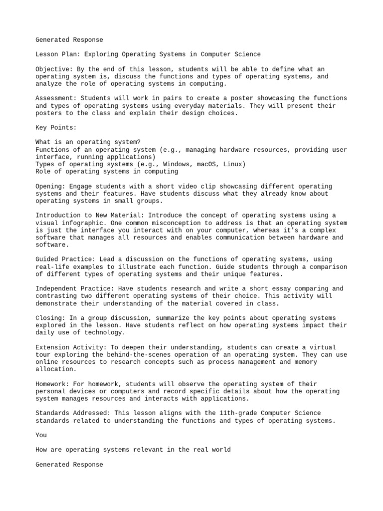 Lesson Plan Generator | PDF | Operating System | System