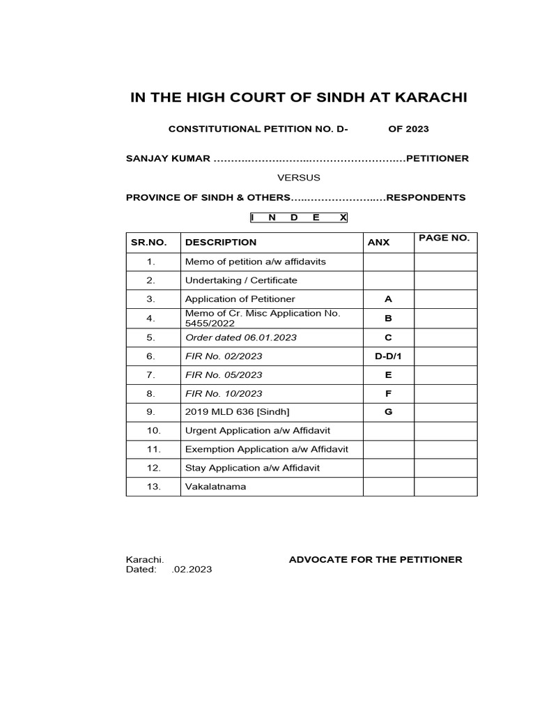 (Quashment of FIR Petition) (489 F) Sanjay Kumar (Irfan Mangi Adv ... (Quashment of FIR Petition) (489 F) Sanjay Kumar (Irfan Mangi Adv ...