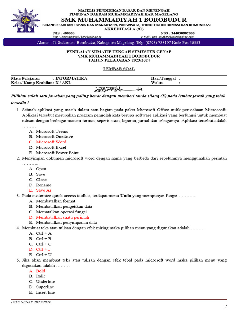 INFORMATIKA AKL - Penilaian Sumatif Kelas X | PDF