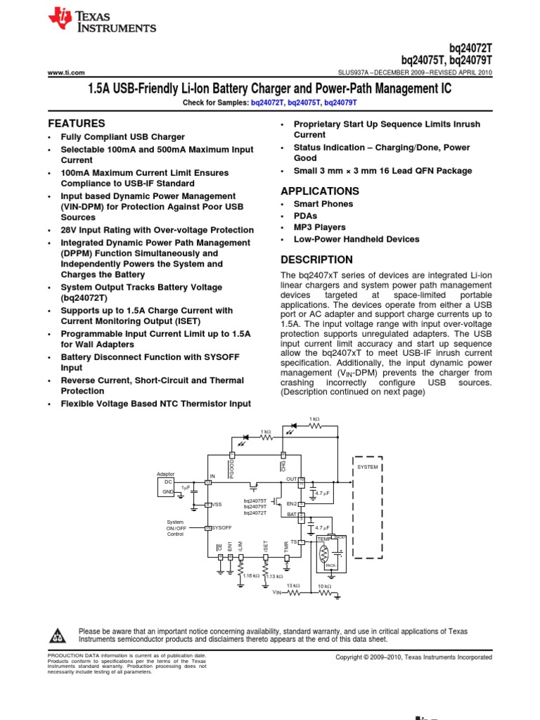 1.5A USB-Friendly Li-Ion Battery Charger and Power-Path Management IC ...