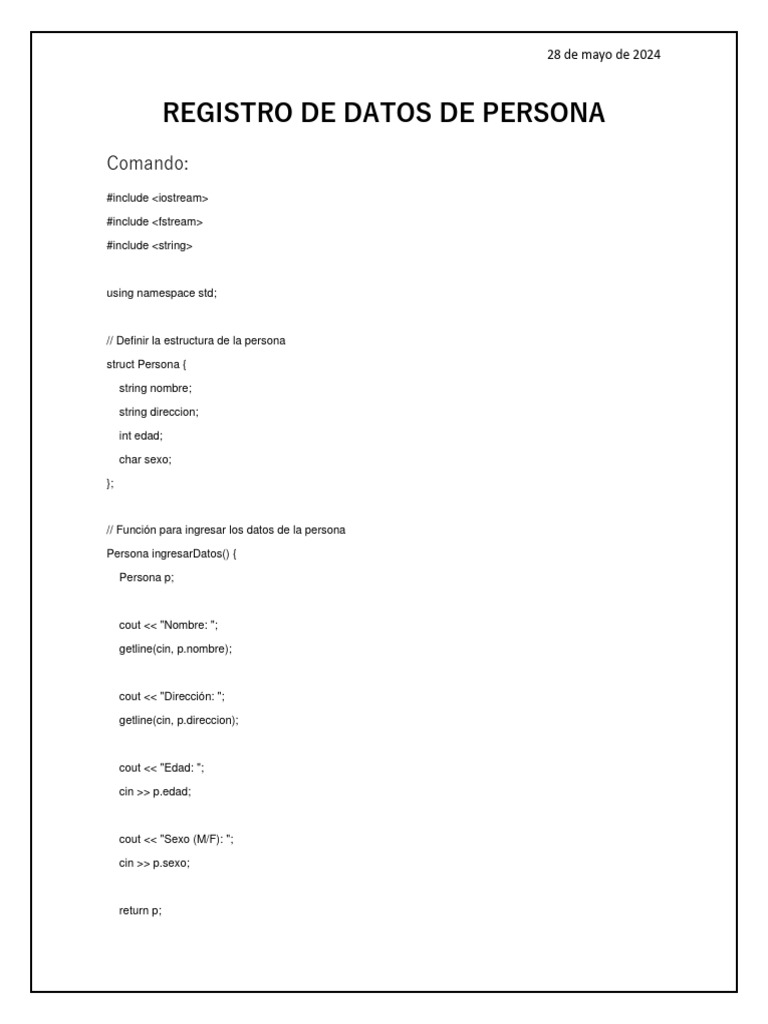 REGISTRO DE DATOS DE PERSONA. | PDF